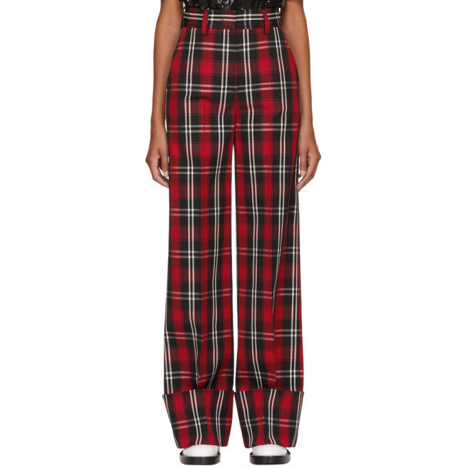 MSGM Red Long Plaid Trousers MSGM