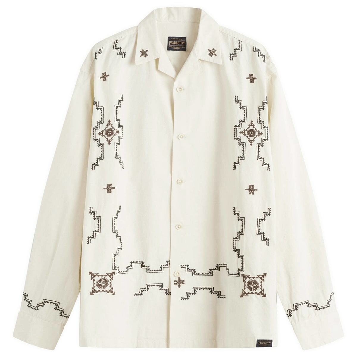 Pendleton Men's Embroidered Open Collar Shirt in Ivory Oxbow Pendleton