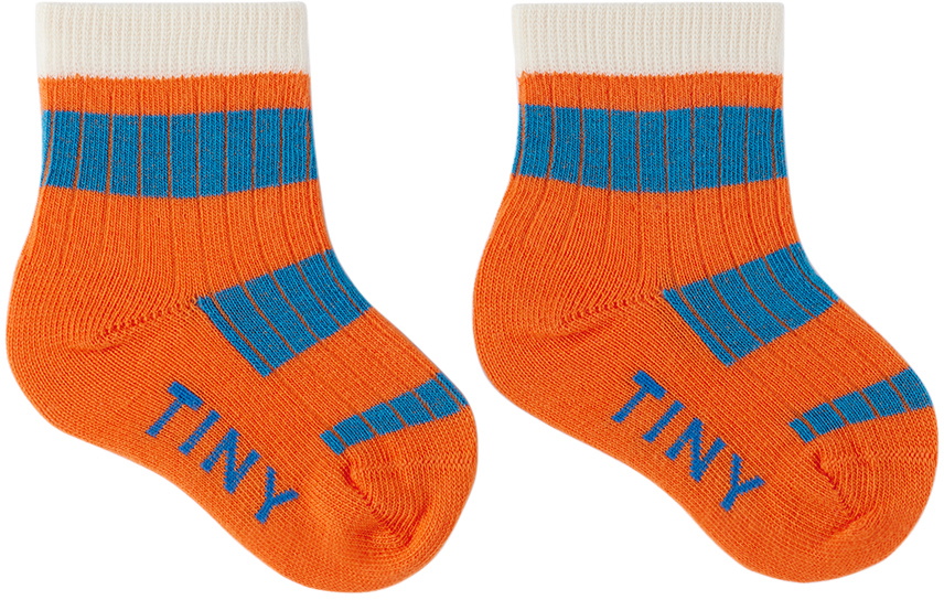 TINYCOTTONS Baby Orange & Blue Big Stripes Socks TINYCOTTONS