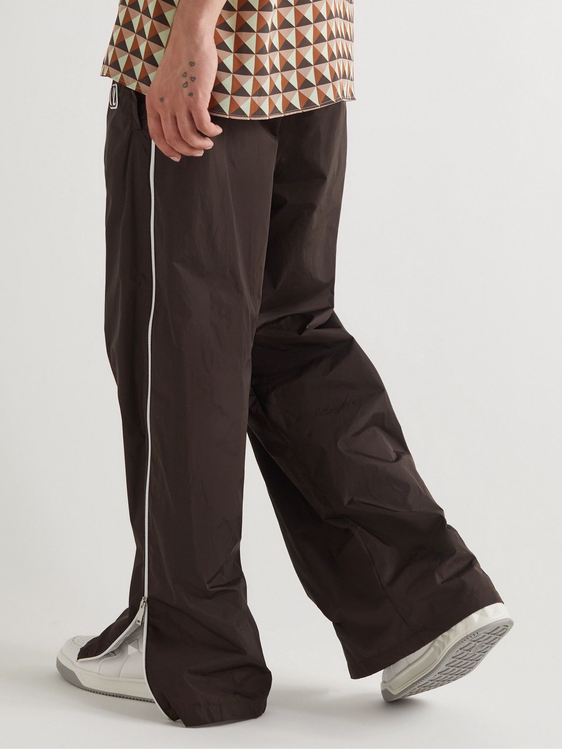 Valentino - Wide-Leg Logo-Embroidered Shell Track Pants - Brown Valentino