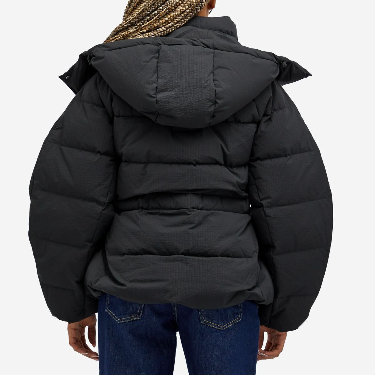 GANNI Women's Tech Seersucker Oversized Puffer Jacket in Black GANNI