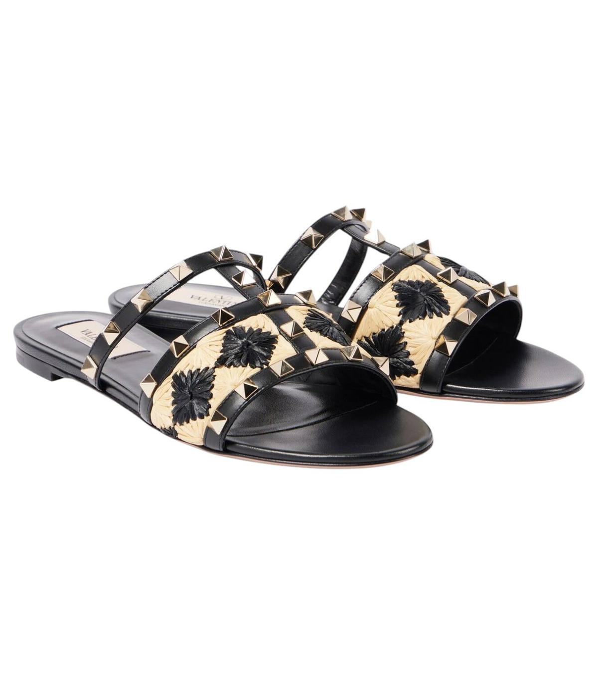 Valentino Garavani Rockstud raffia-trimmed leather sandals Valentino ...