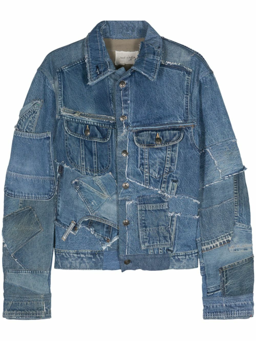 Greg Lauren Blue Distressed Patchwork Denim Jacket Greg Lauren