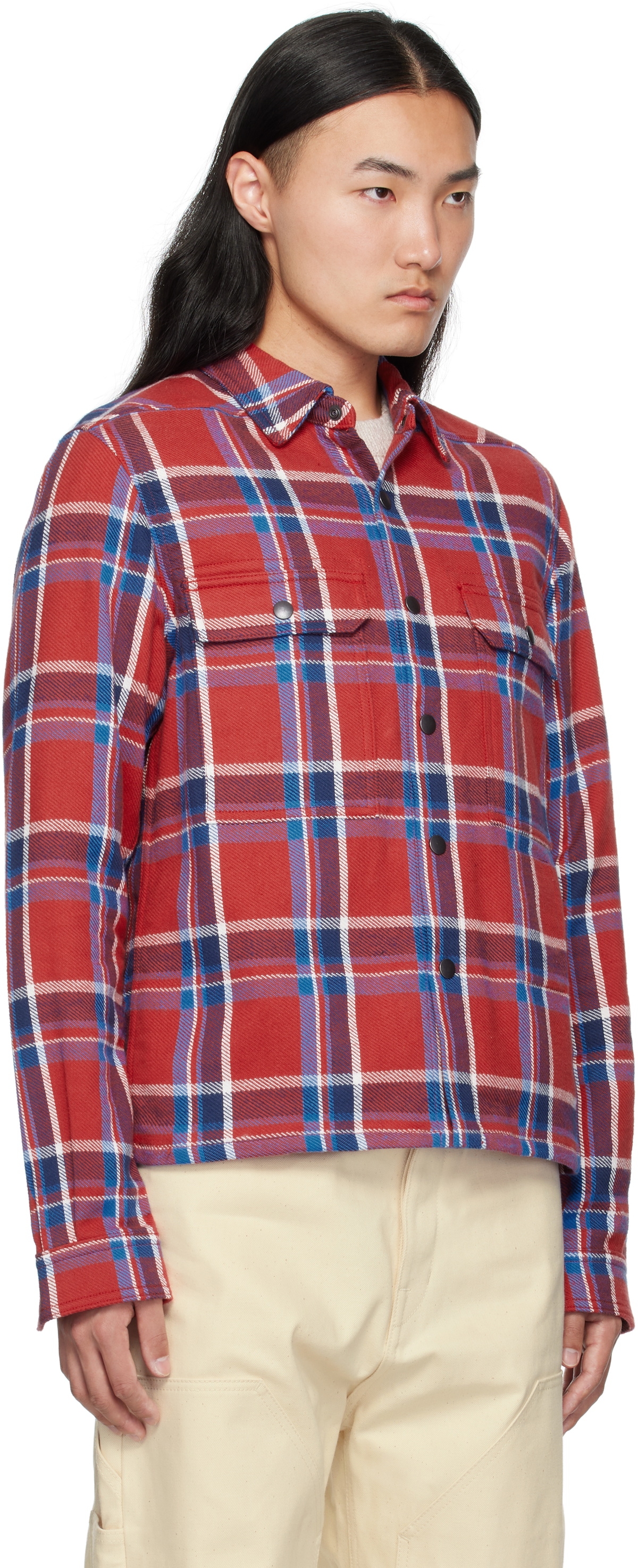 Rick Owens DRKSHDW Red & Navy Hollywood Cropped Overshirt Rick Owens ...