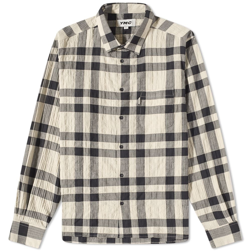 YMC Men's Curtis Check Woven Shirt in Black/Stone YMC