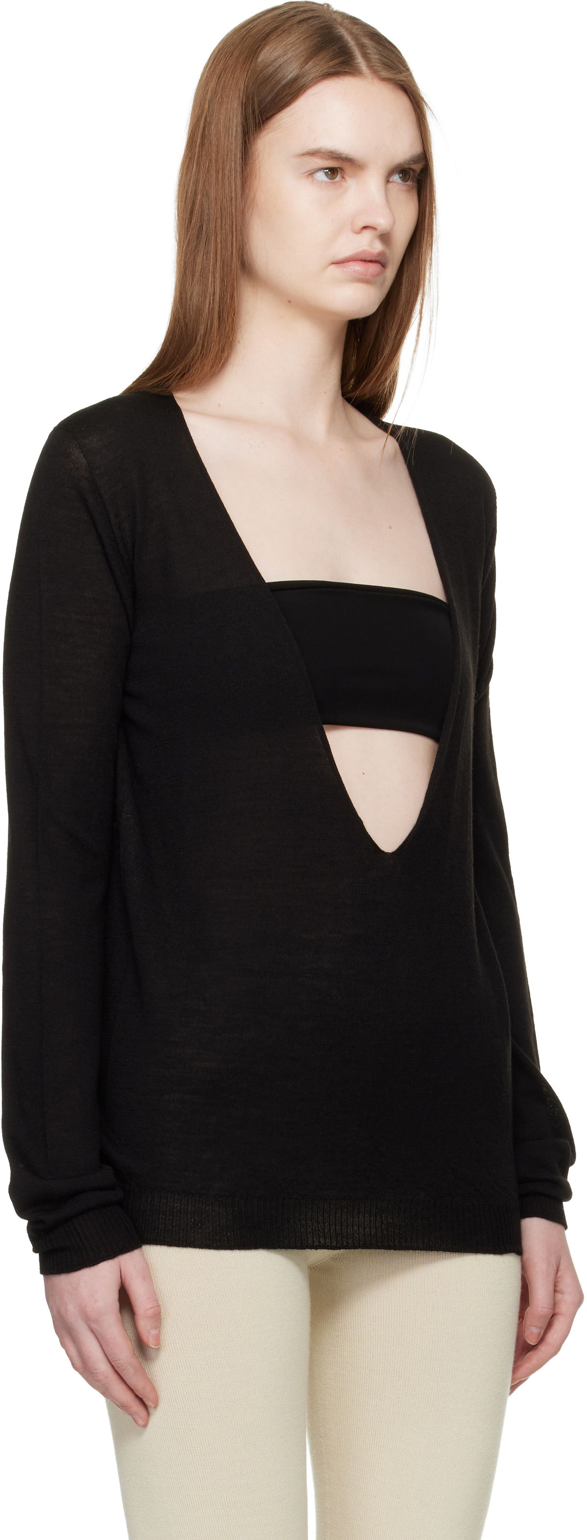 Rick Owens Black Temple Extreme V Neck Pull Sweater Rick Owens