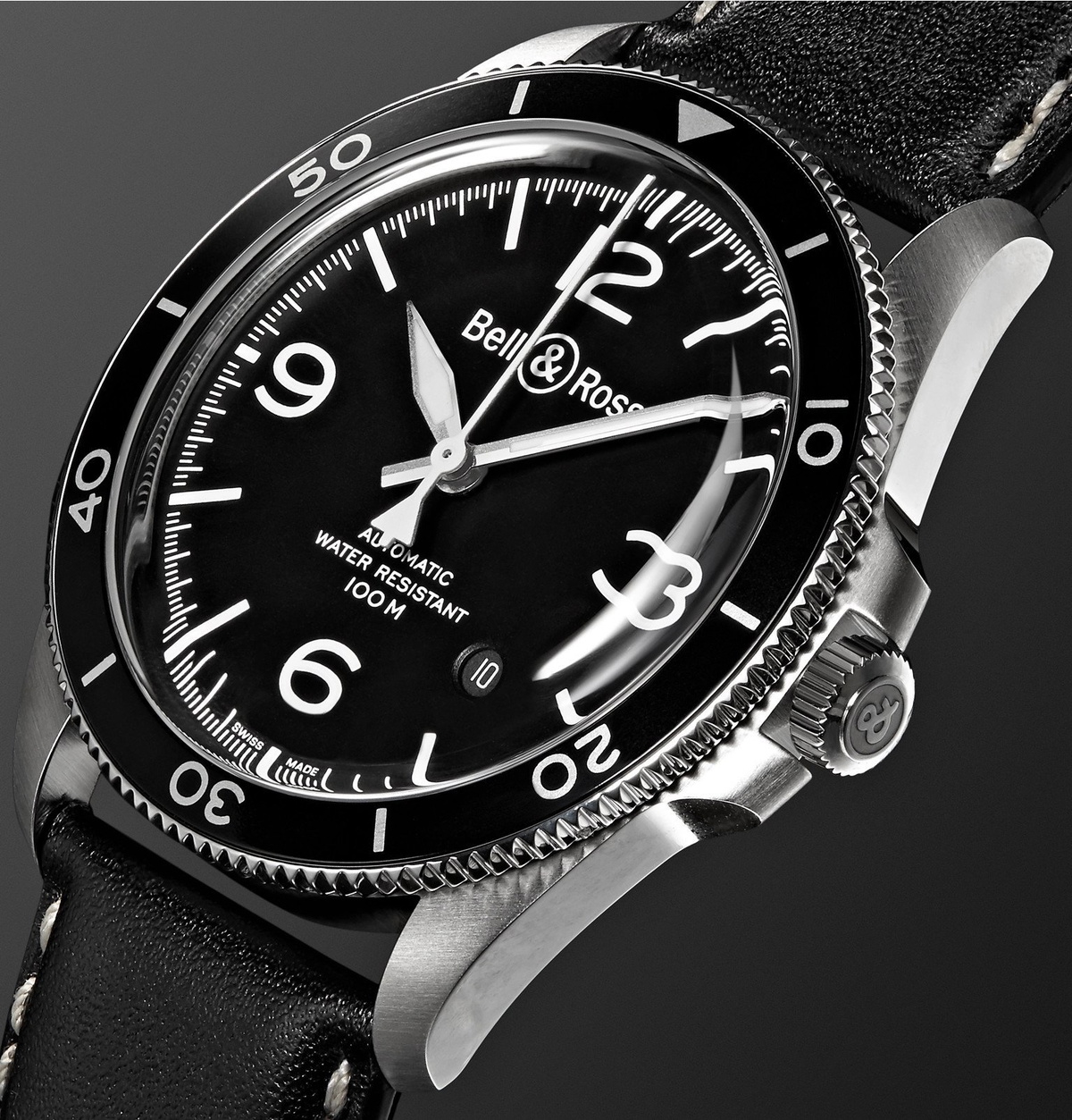 Bell & Ross - BR V2-92 Automatic 41mm Stainless Steel and Leather Watch ...