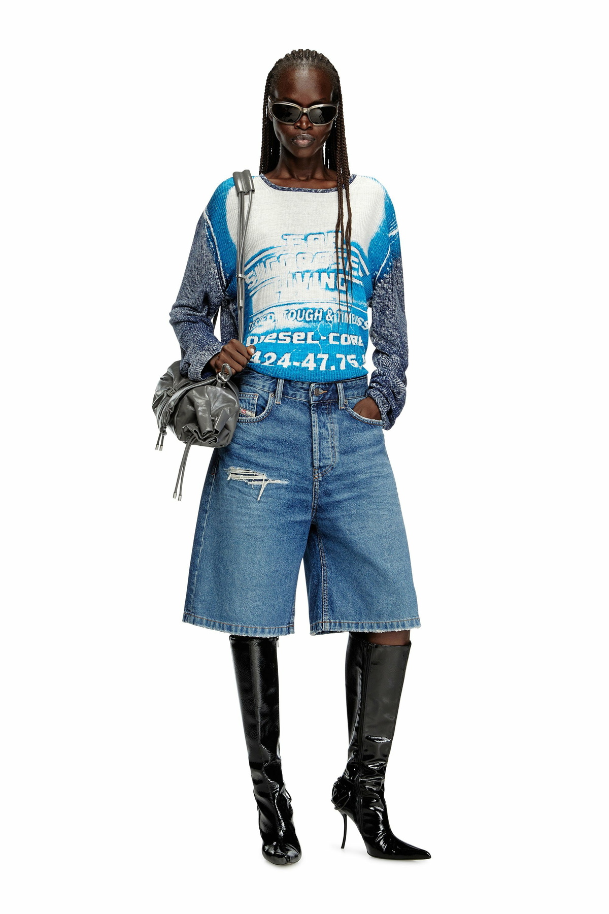 Diesel Shorts in denim with ripped details - Shorts Womens in Blue Diesel
