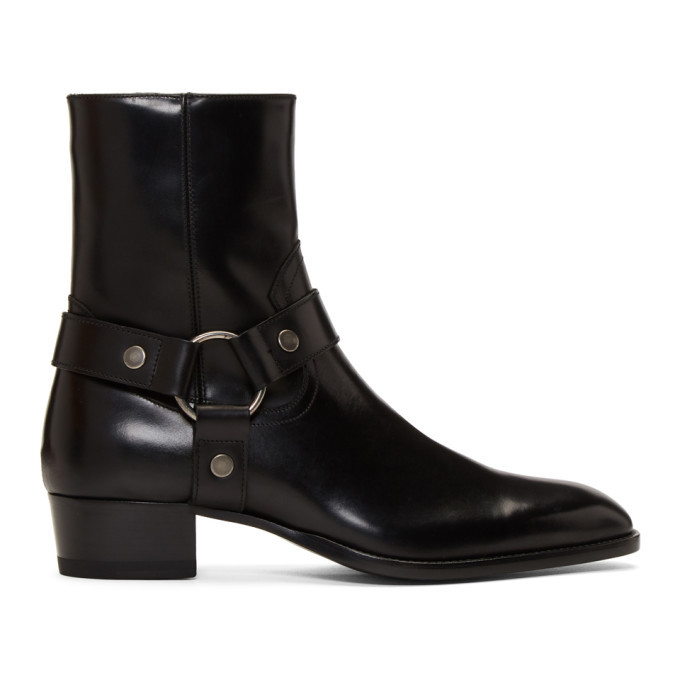 Saint Laurent Black Wyatt Harness Boots Saint Laurent