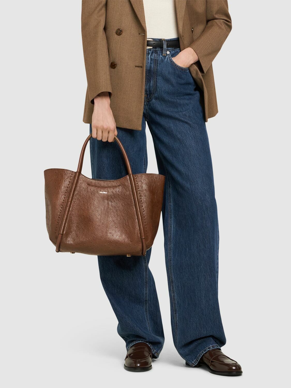 MAX MARA - Small Marin Ostrich Embossed Tote Bag Max Mara