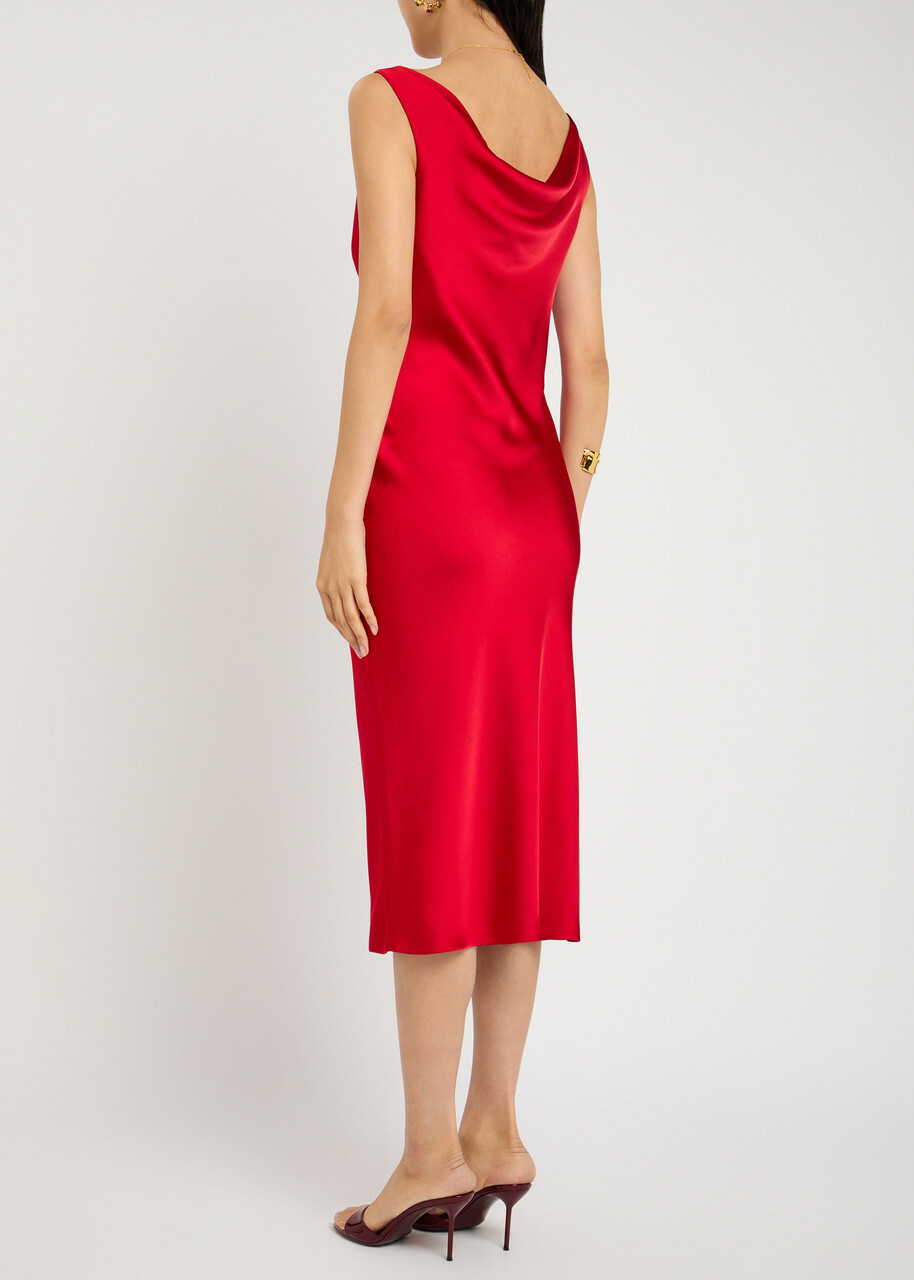 Norma Kamali Maria Cowl-neck Satin Midi Slip Dress Red Norma Kamali