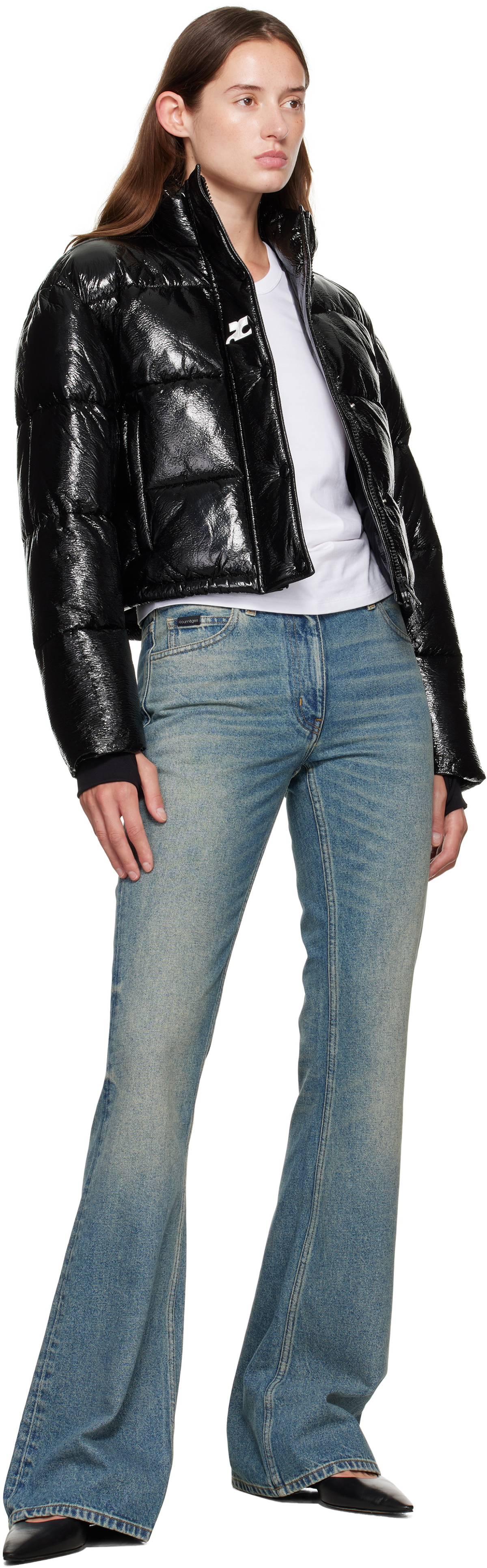 Courrèges Black Cropped Vinyl Puffer Jacket Courreges