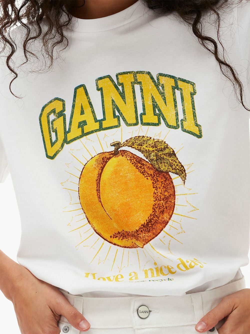 GANNI - Peach Print Organic Cotton T-shirt GANNI