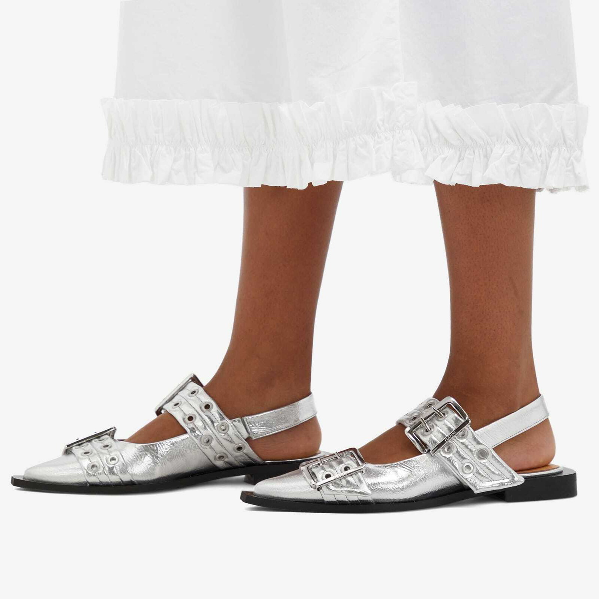 GANNI Women's Ballerina Shoe in Silver GANNI