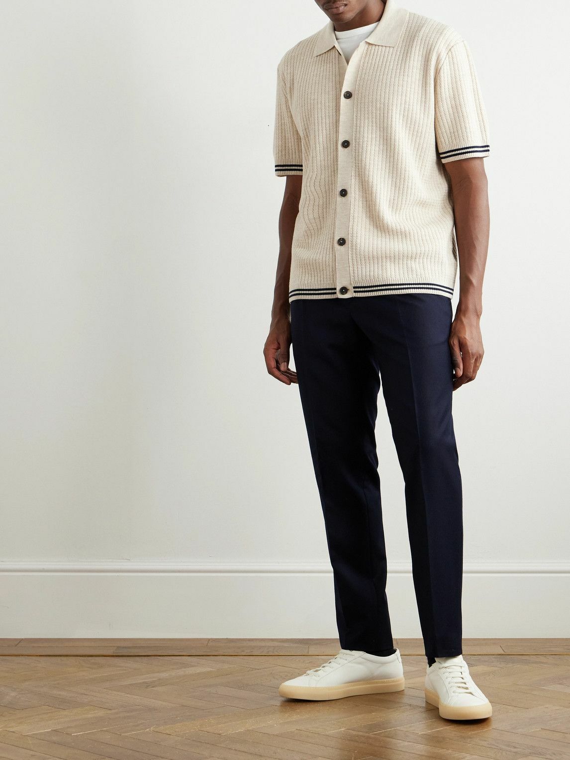 Incotex - Venezia 1951 Tapered Pleated Brushed Virgin Wool-Twill Drawstring Trousers - Blue Incotex