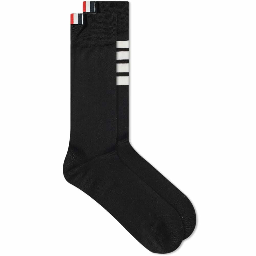 Thom Browne Men's 4 Bar Mid Calf Sock in Black Thom Browne