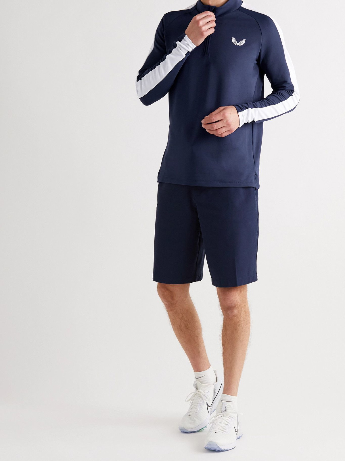 CASTORE - Logo-Print Striped Stretch-Jersey Half-Zip Golf Top - Blue ...