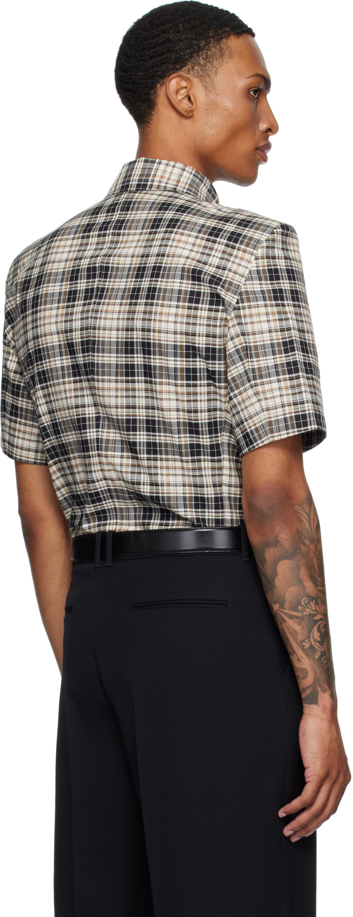 WILLY CHAVARRIA Brown Check Staple Work Shirt Willy Chavarria