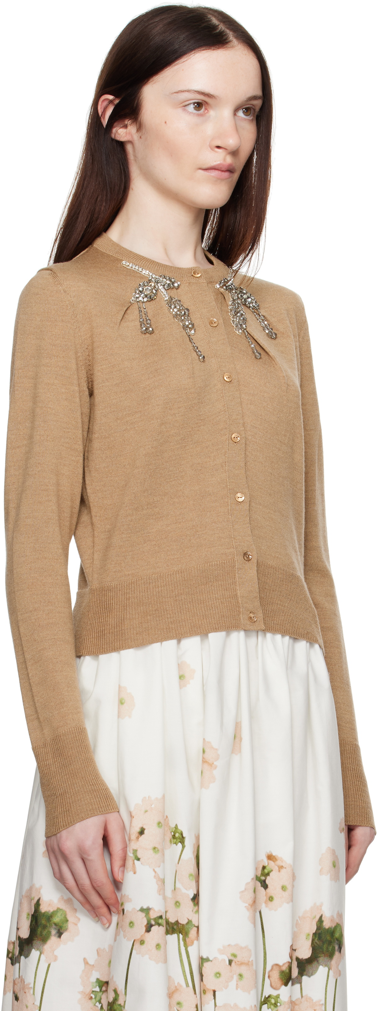Erdem Beige Cropped Cardigan Erdem