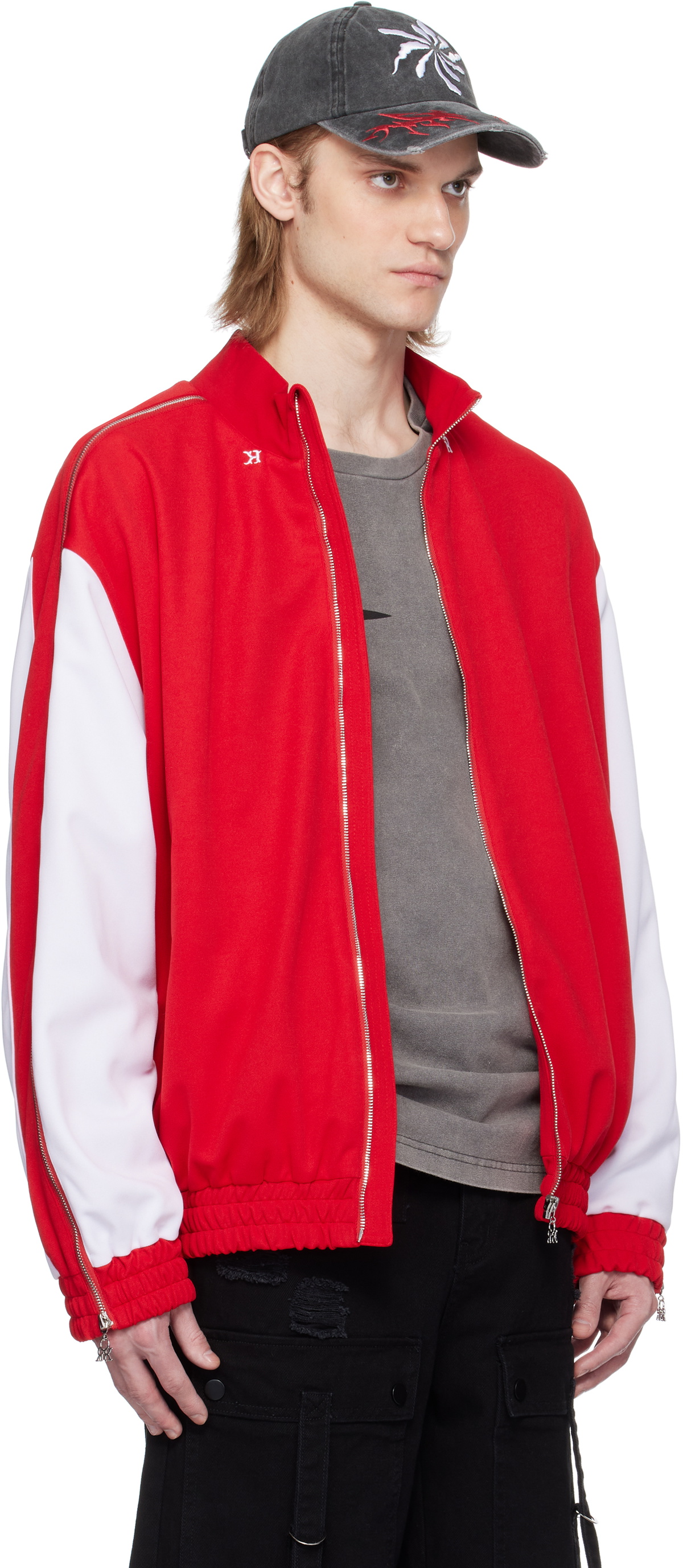 KUSIKOHC Red & White Full Zip Fleece Track Jacket KUSIKOHC