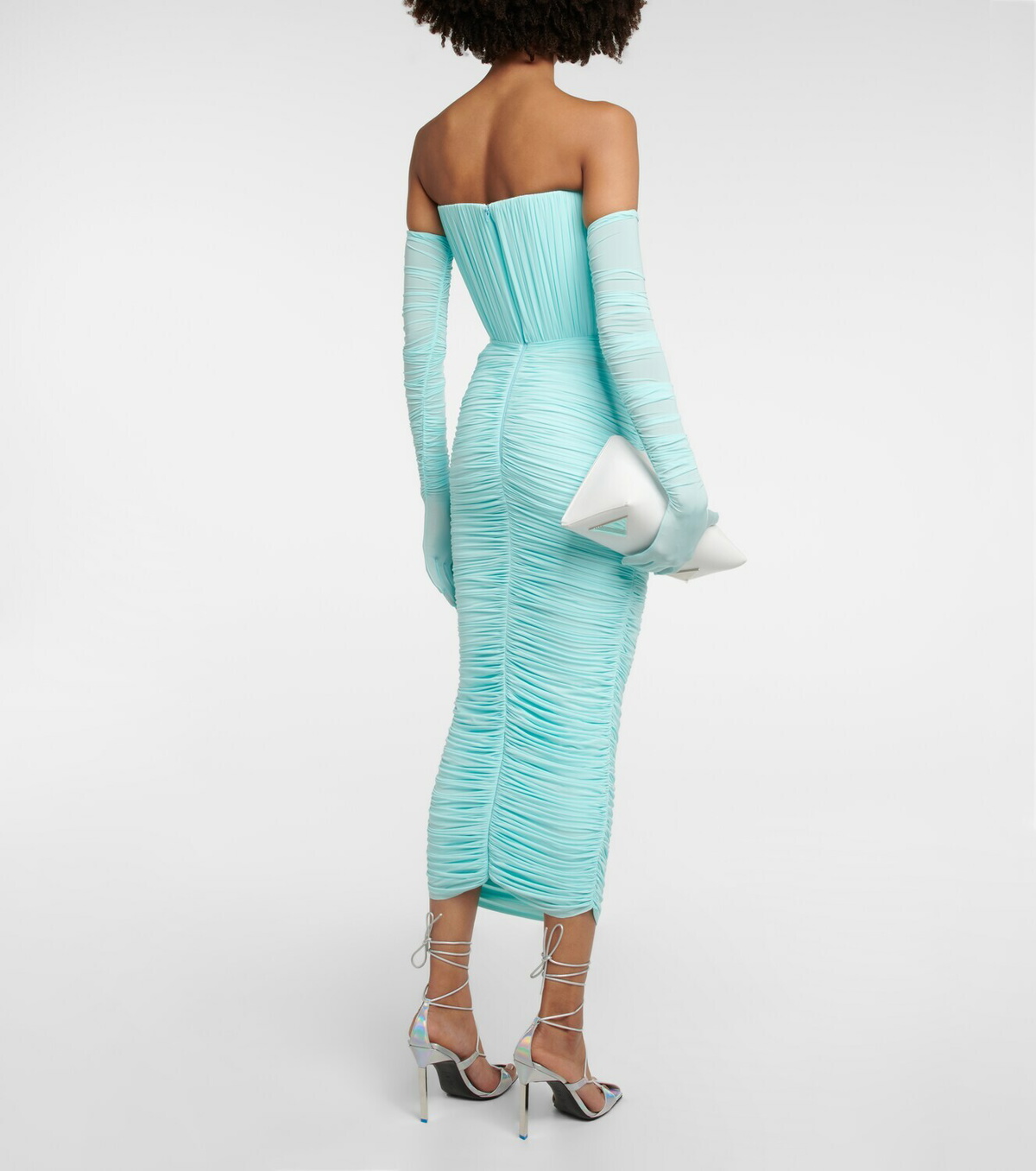 Alex Perry Prescott ruched midi dress with gloves Alex Perry