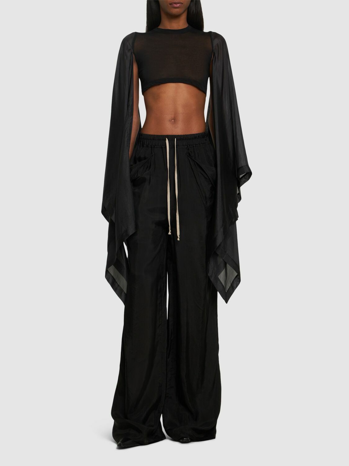 RICK OWENS - Flag Cotton & Silk Bat Sleeve Crop Top Rick Owens