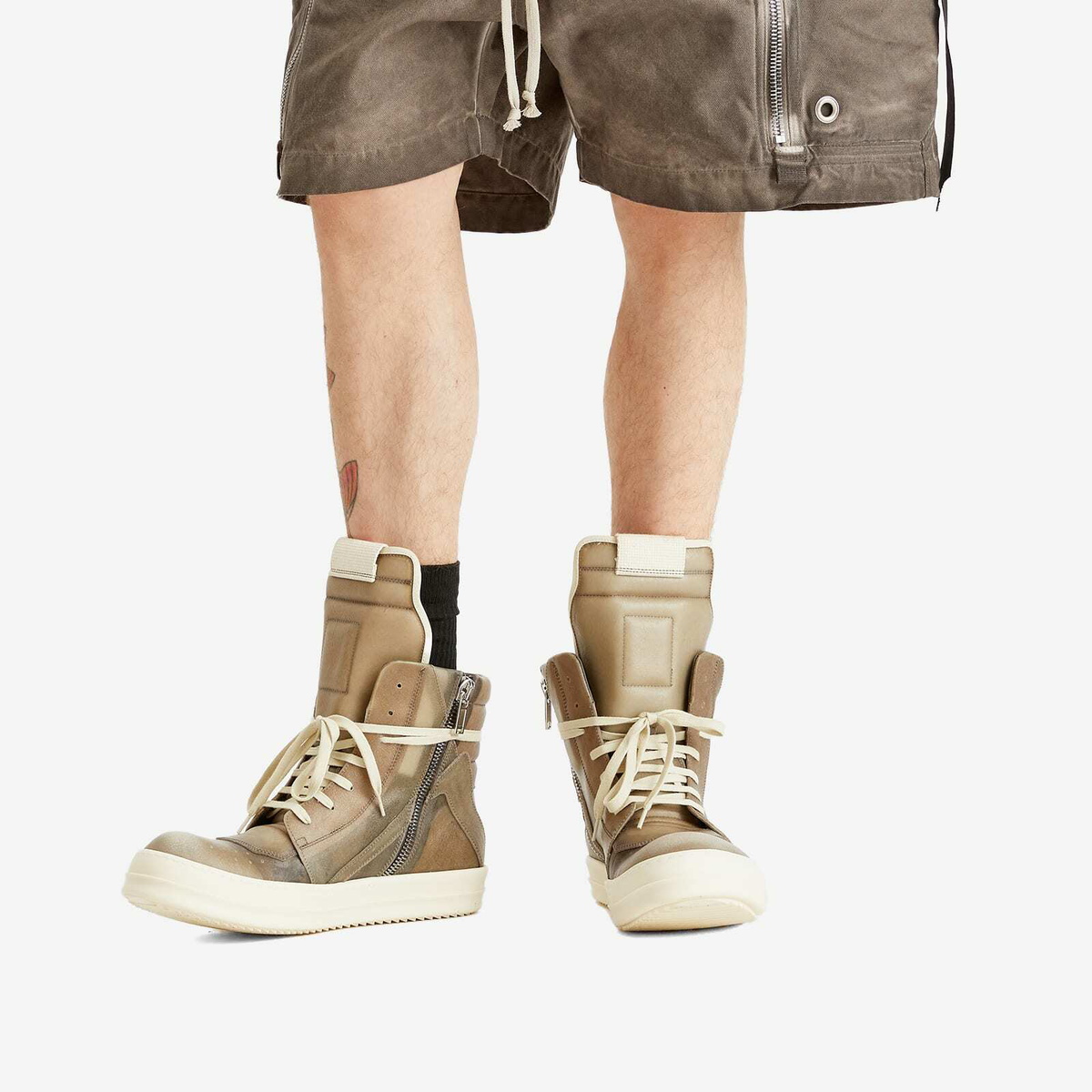 Rick Owens Men's Transparent Leather Geobaskets in Dust/Dust/Milk Rick ...