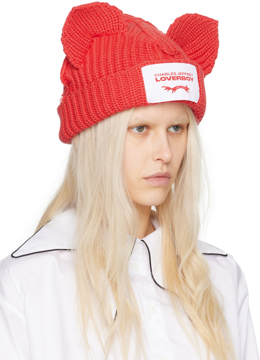 Charles Jeffrey LOVERBOY Red Chunky Ears Beanie Charles Jeffrey Loverboy