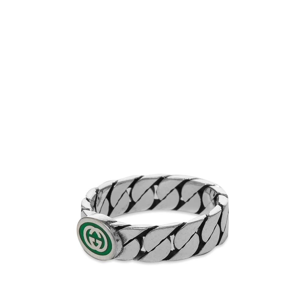 Gucci Men's Interlocking G Enamel Ring in Silver/Green Gucci