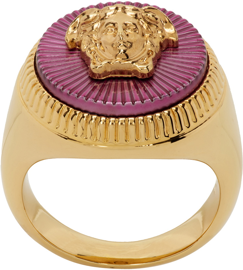 Versace Gold & Pink Medusa Ring Versace