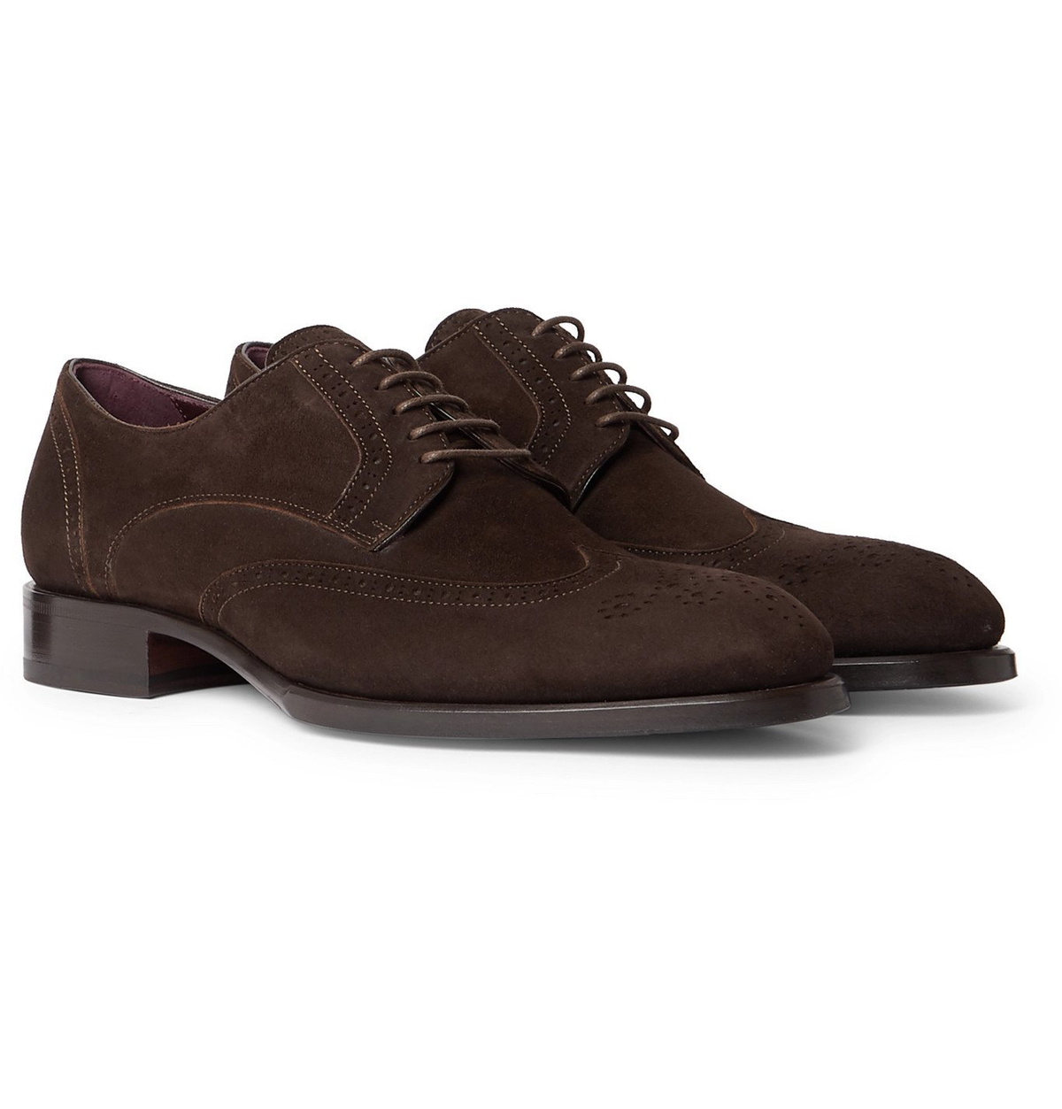 BRIONI - Suede Brogue Derby Shoes - Brown Brioni