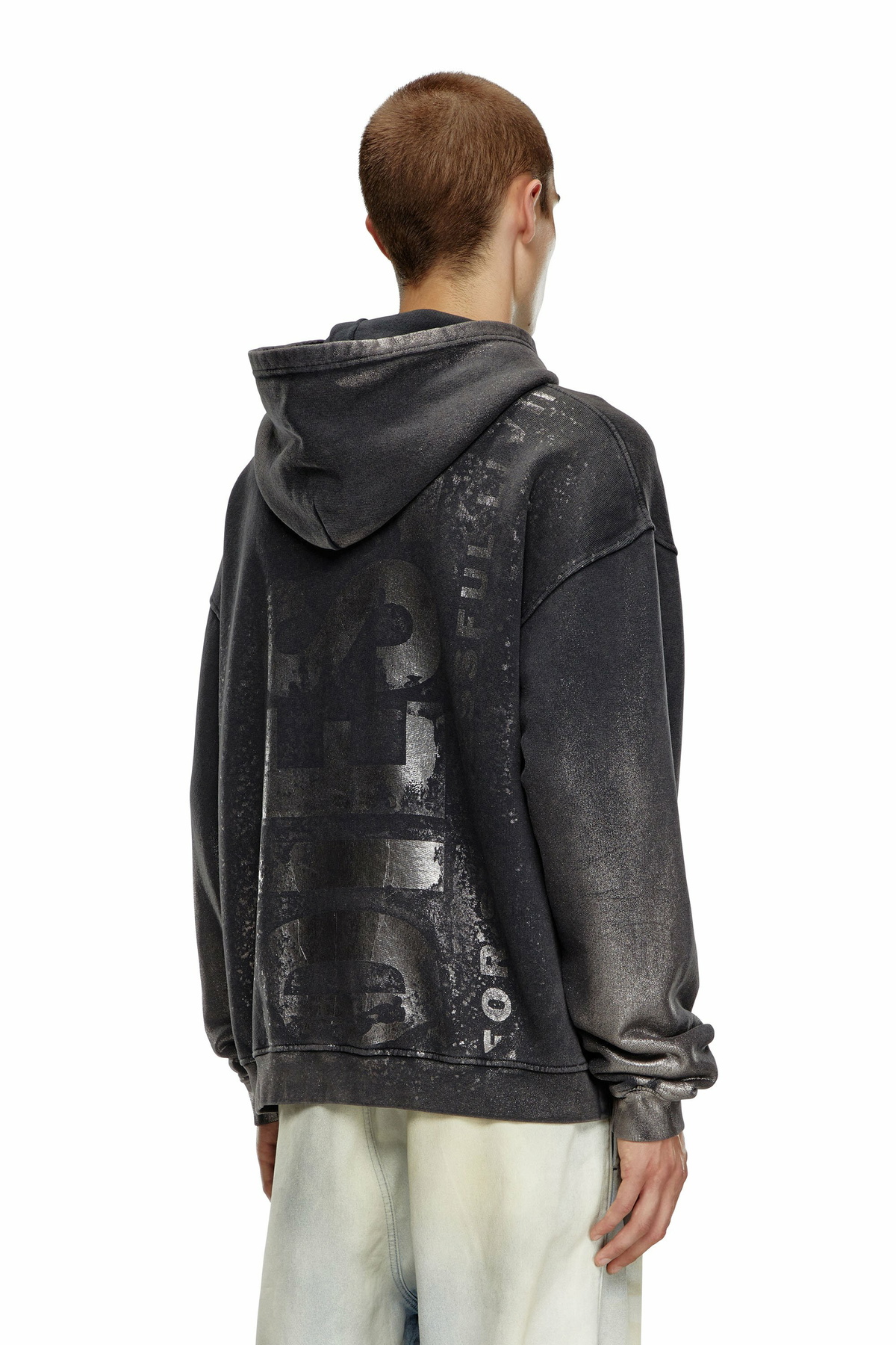 Diesel Metallic hoodie with logo - Sweaters Mens in Black Diesel