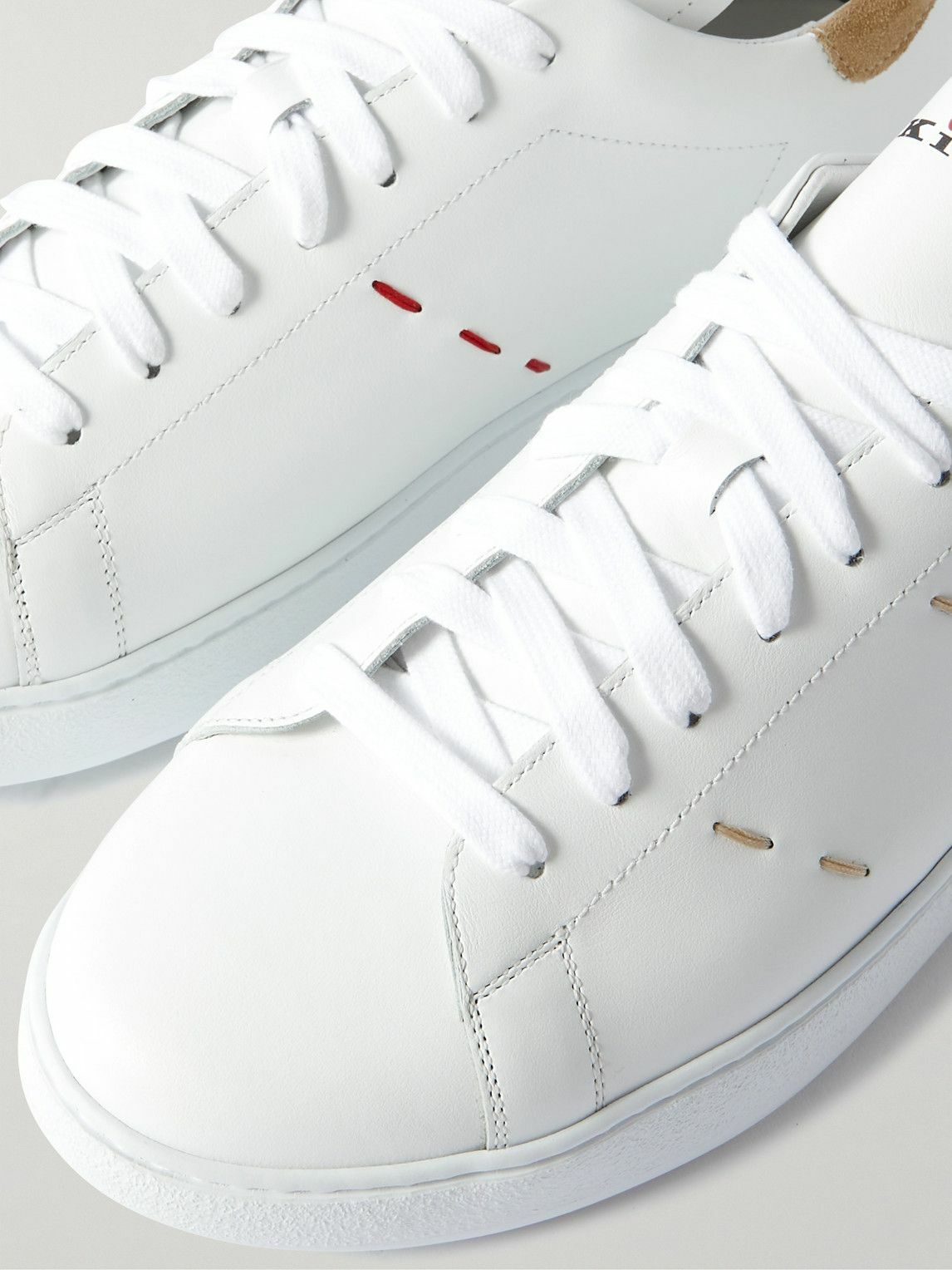 Kiton - Suede-Trimmed Embroidered Logo-Print Leather Sneakers - White Kiton