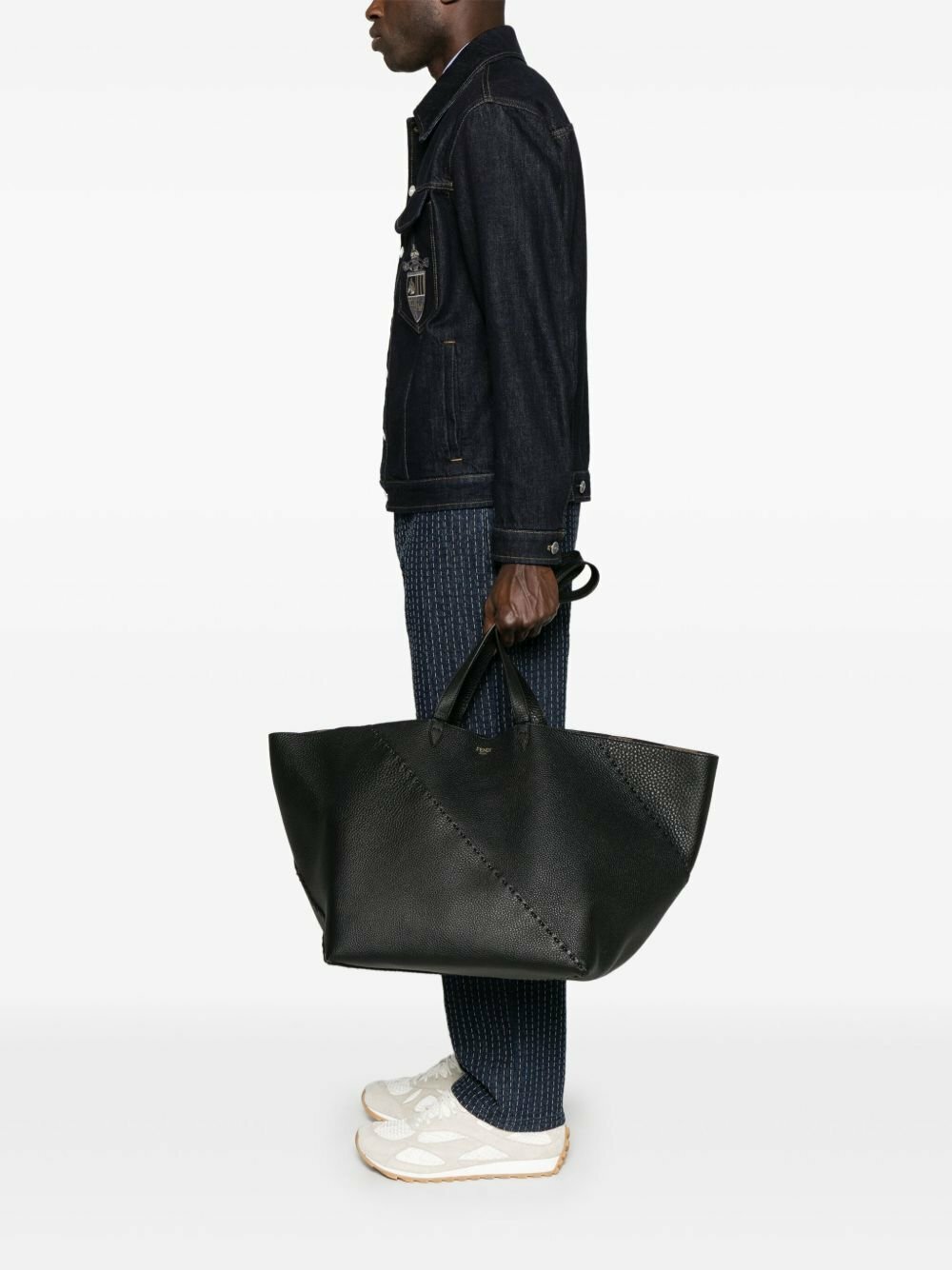 FENDI Black Large Selleria Diagonal Shopper Tote Bag Fendi