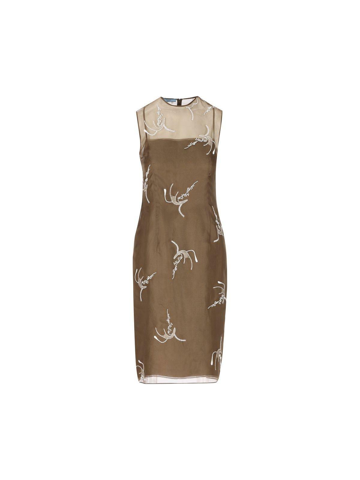 Prada Allover Embroidered Sleeveless Midi Dress Prada