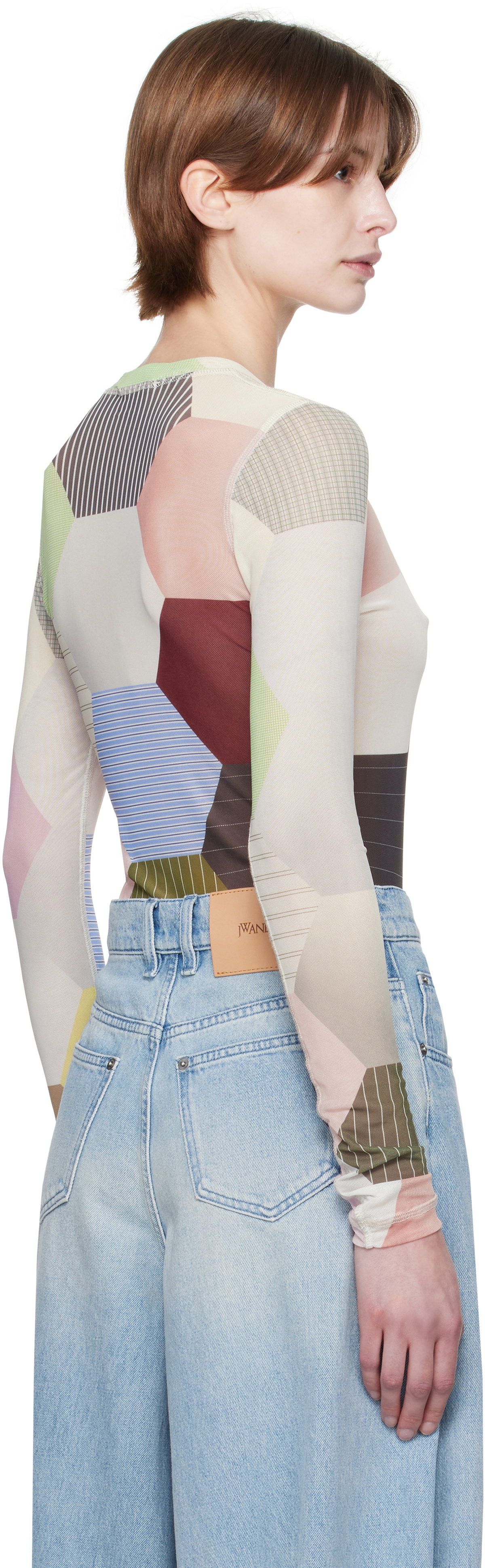 JW Anderson Multicolor Patchwork Print Sheer Long Sleeve T-shirt JW ...