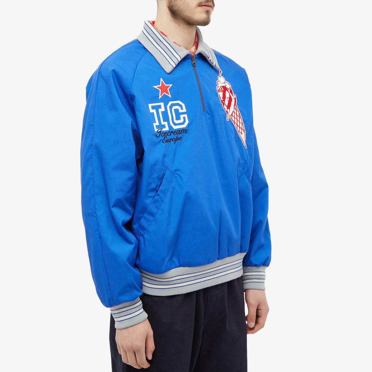 ICECREAM Men's Baseball Collared Bomber Jacket in Blue ICECREAM