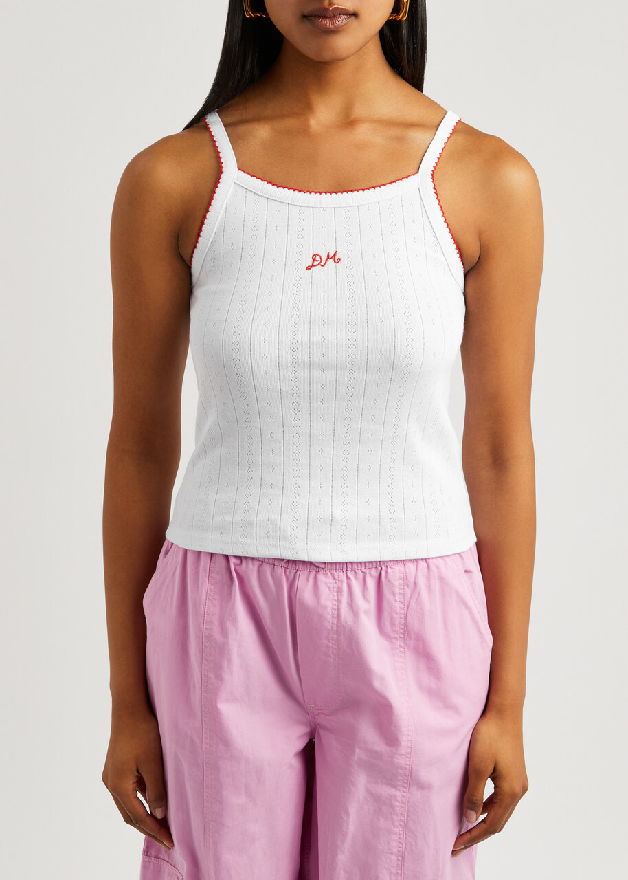Damson Madder Logo-embroidered Cotton Tank White Damson Madder