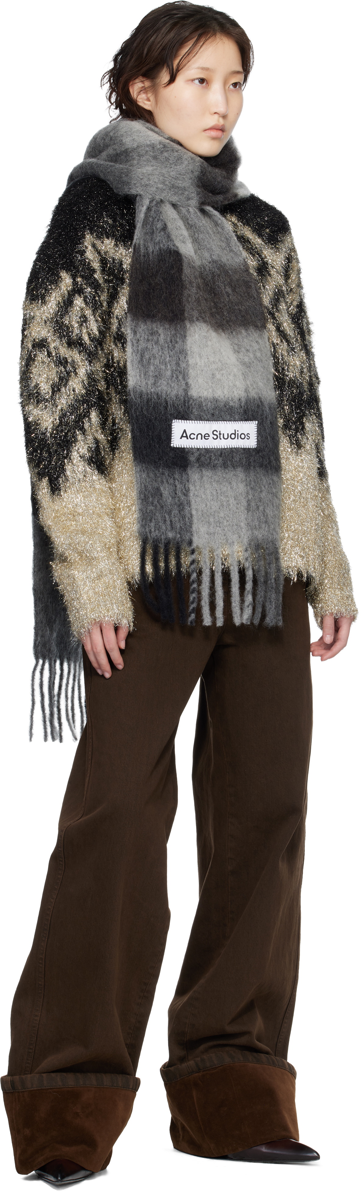 Acne Studios Gray Mohair Checked Scarf Acne Studios