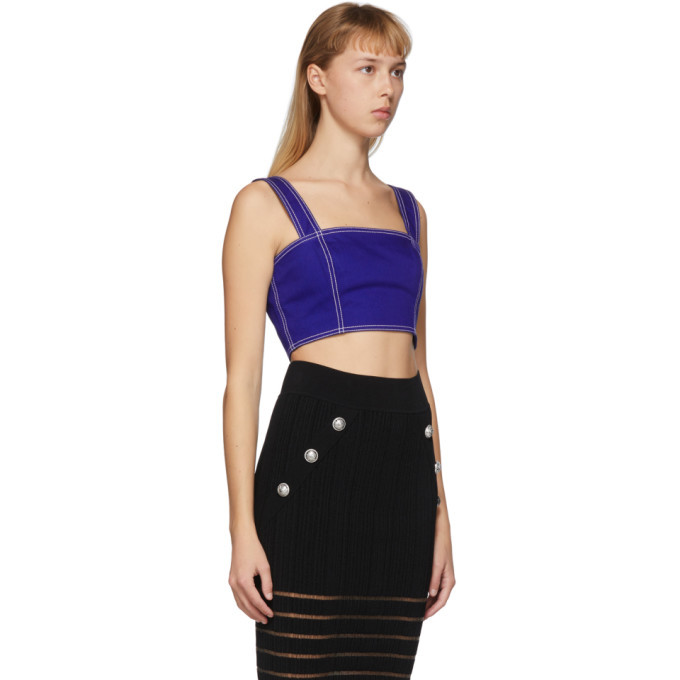 Balmain Blue Denim Short Tank Top Balmain