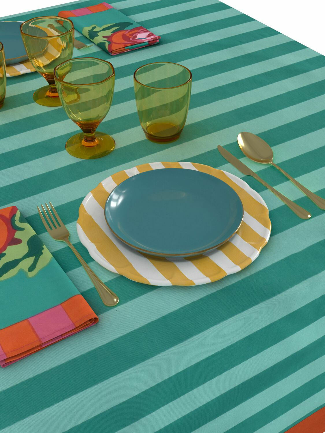 LISA CORTI Nizam Stripes Aqua Veronese Tablecloth Lisa Corti
