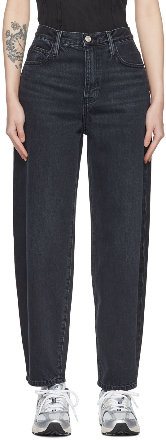 FRAME Black Ultra High-Rise Barrel Jeans Frame Denim