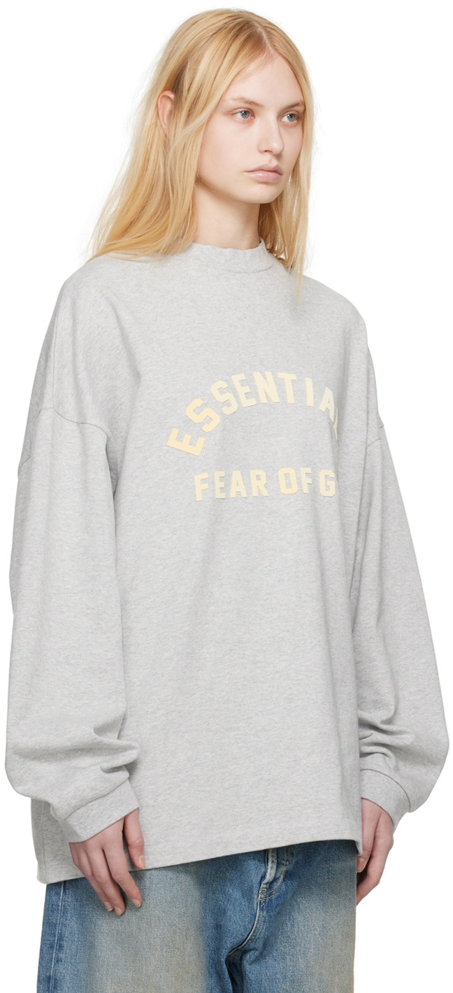 Fear of God ESSENTIALS Gray Crewneck Long Sleeve T-Shirt Fear Of God ...