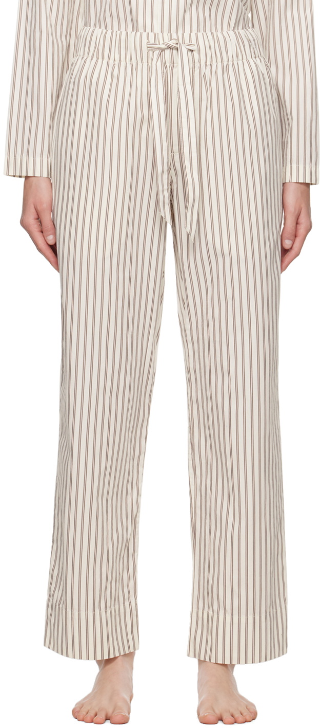 Tekla Off-White & Brown Drawstring Pyjama Pants Tekla Fabrics