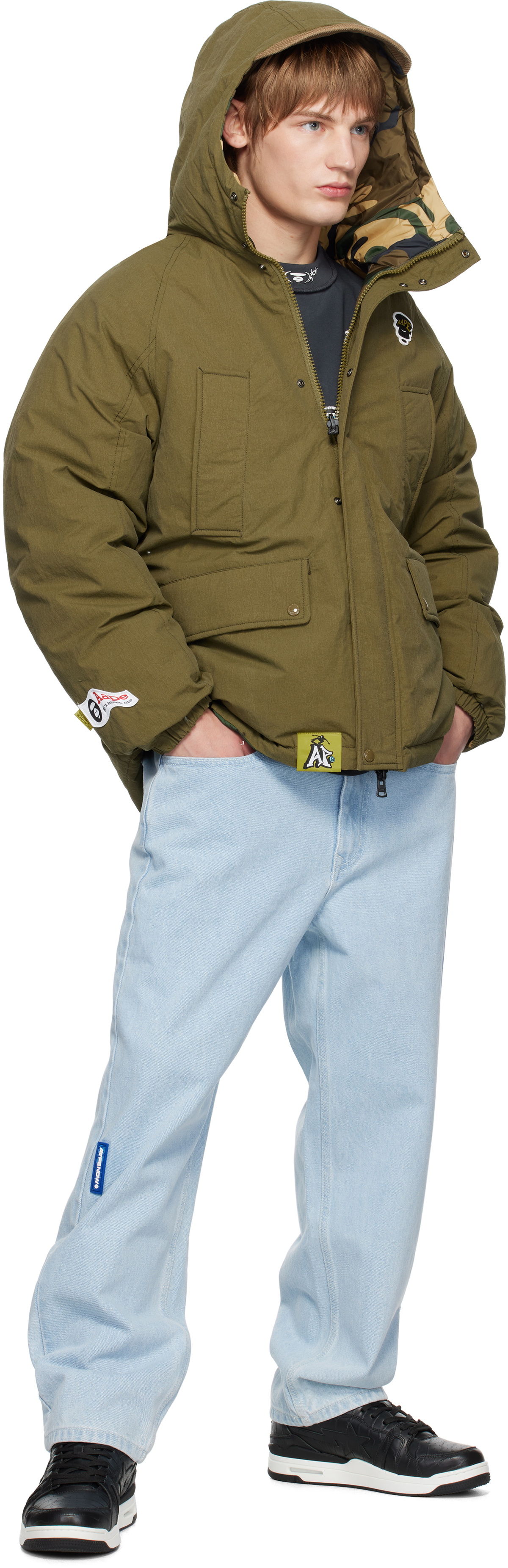 AAPE by A Bathing Ape Khaki 'AAPE' Main Reversible Down Jacket AAPE by ...
