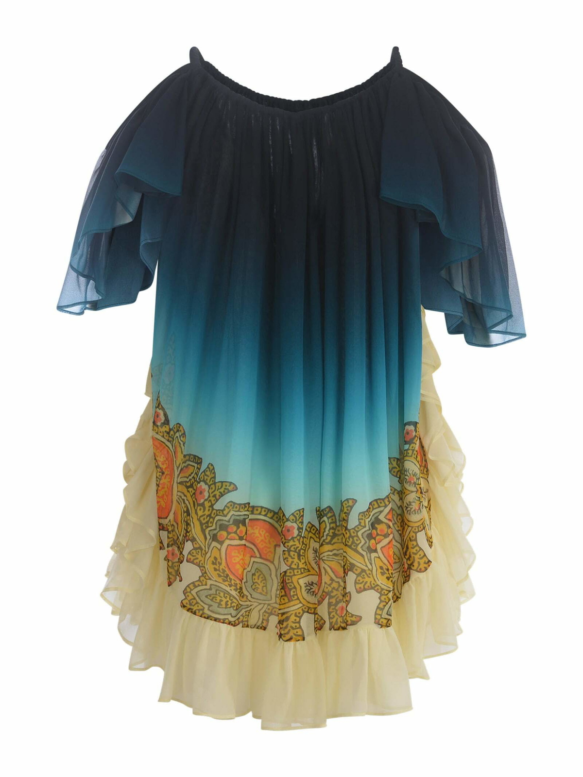 Etro Light Blue Shaded Georgette Mini Dress With Ruffles Etro