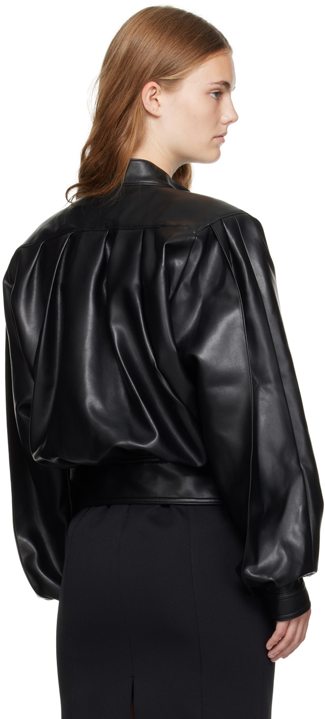 Recto Black Faux-Leather Bomber Jacket Recto