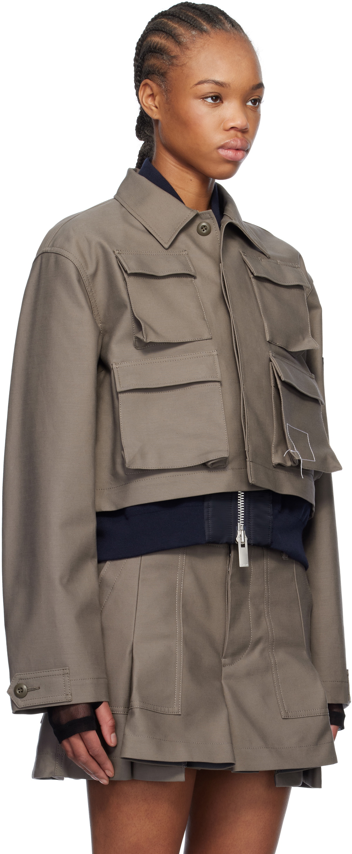 sacai Taupe WTAPS Edition Cotton Back Satin & Nylon Twill Jacket Sacai