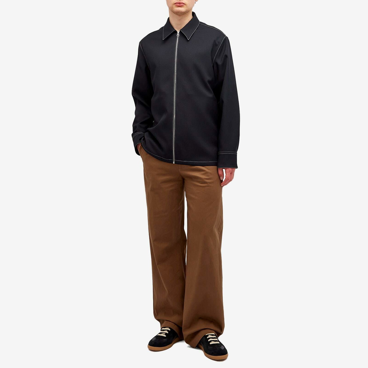 Jil Sander Men's Contrast Stitch Zip Through Shirt in Midnight Jil Sander