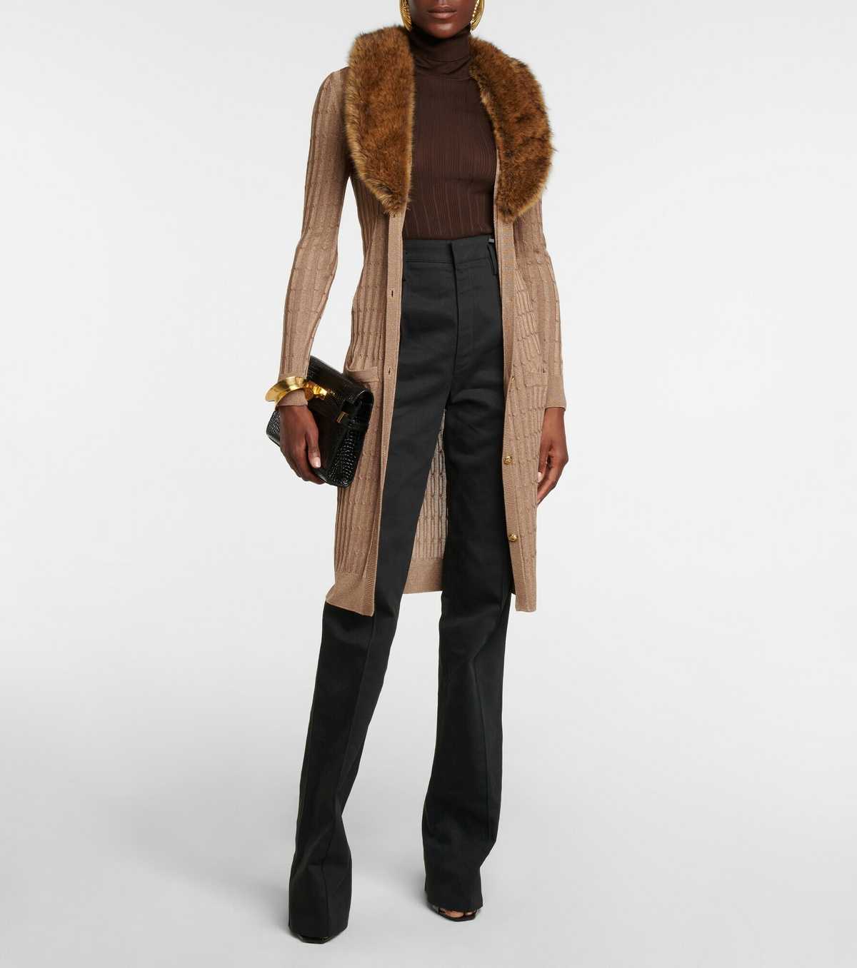 Saint Laurent - Faux fur-trimmed longline cardigan Saint Laurent